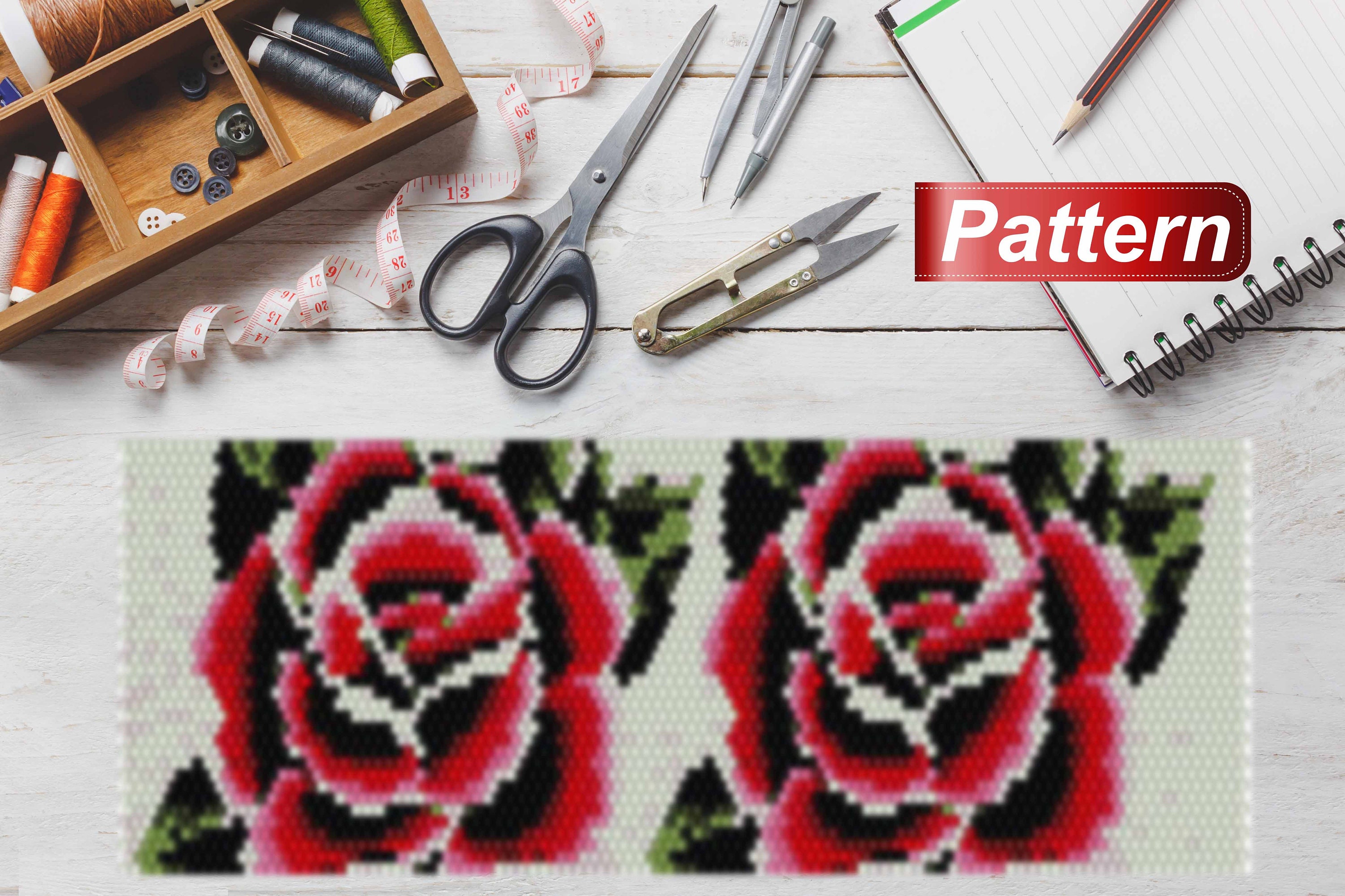 Red Roses Pattern Blooming Bud Red Flower Patterns Beginner Easy Bead ...