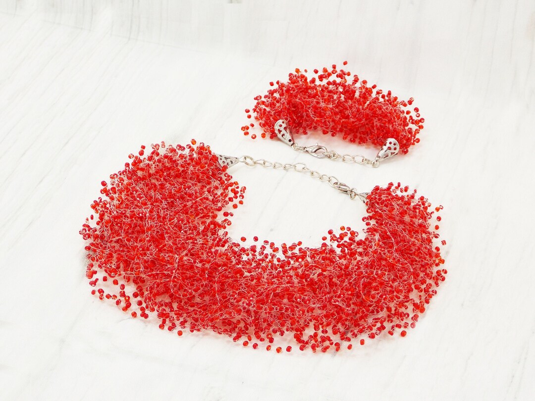 Statement Bib Layered Red Jewelry Set Bracelet Necklace Women Holiday ...