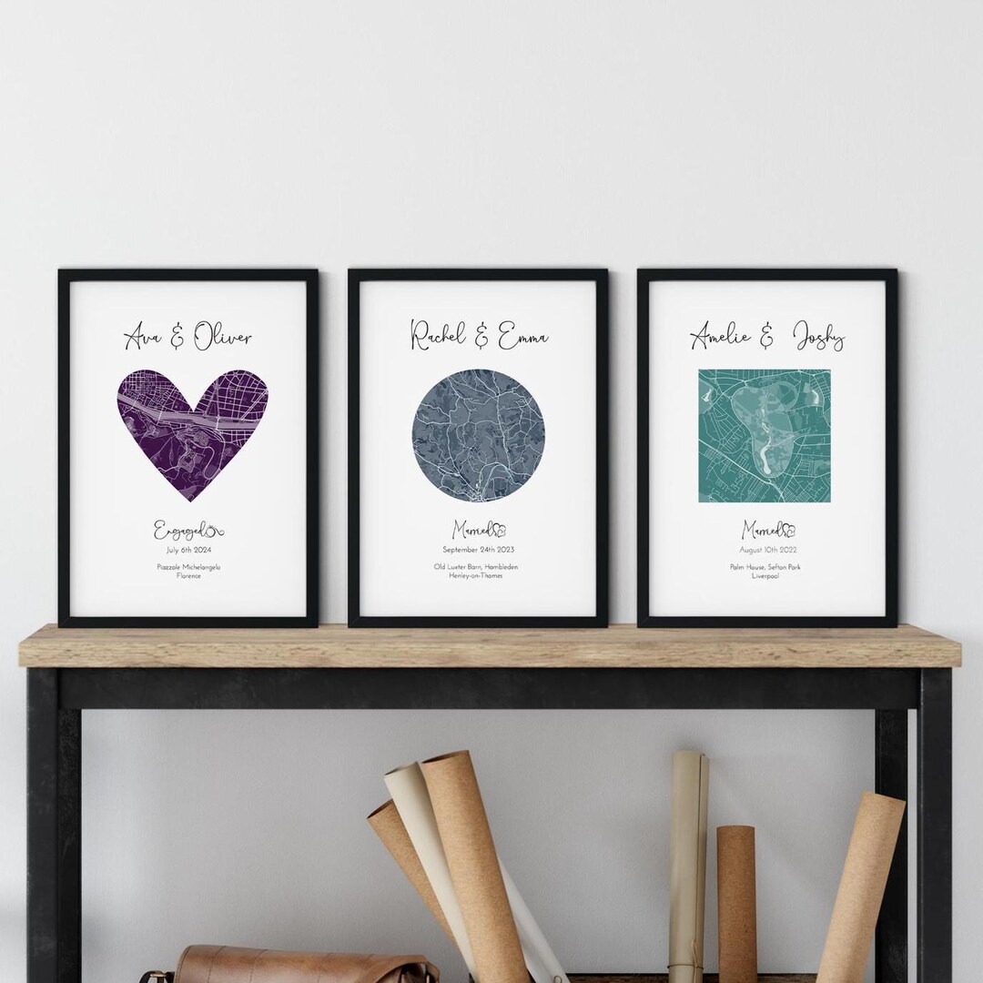 Custom Made Wedding or Anniversary Map Print Gift, Personalised Wedding ...