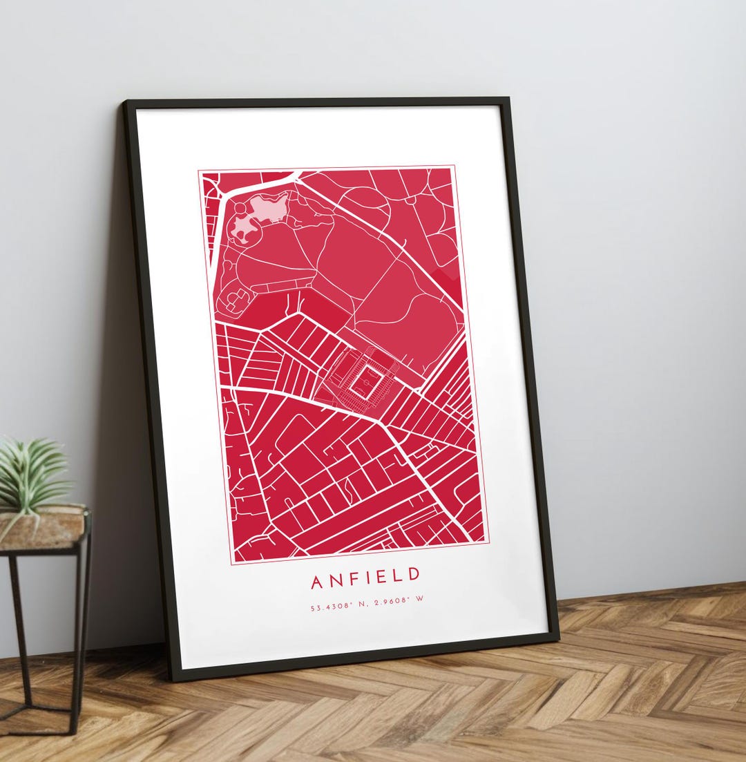 Liverpool Football Stadium Map Gift Anfield Stadium Map Print, Wall Art ...