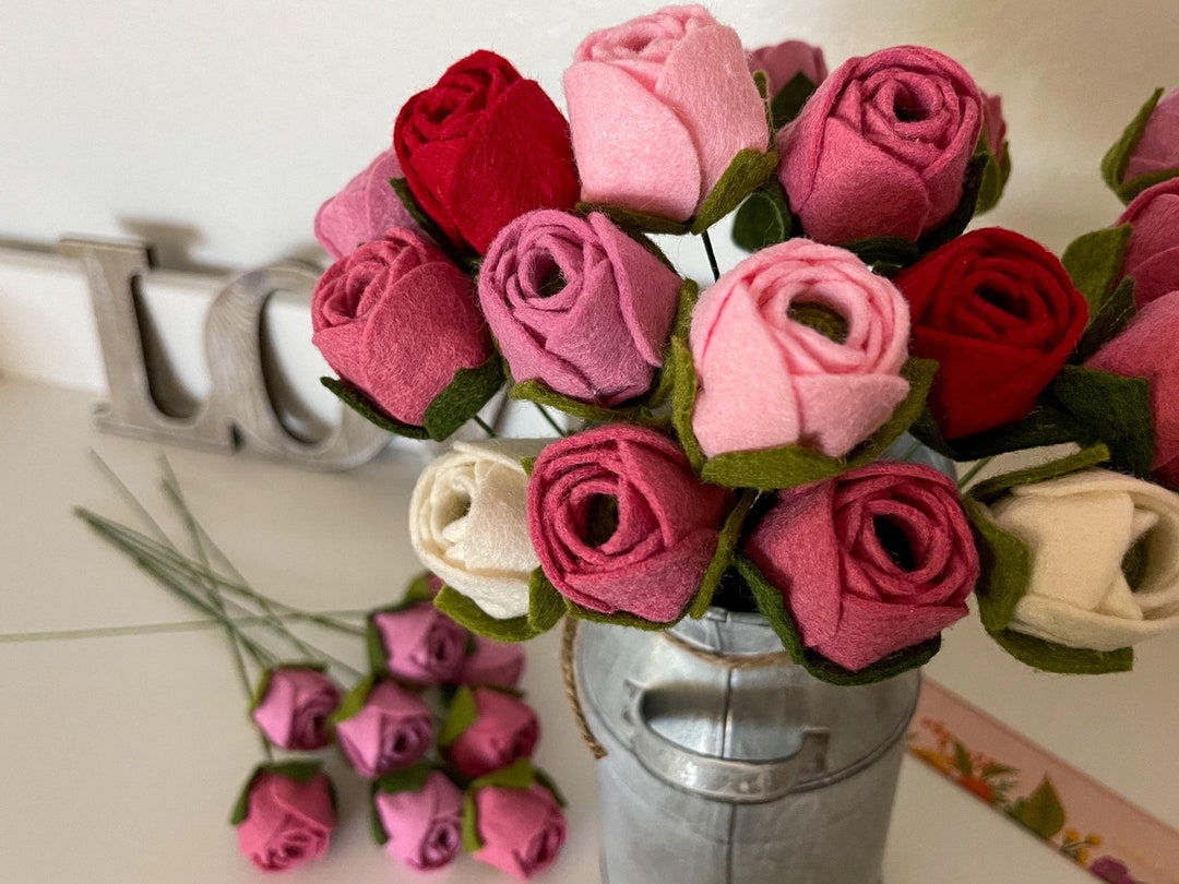 Rose Bud Single Stem, February Valentine Rose, Pink Rose Felt Flower ...