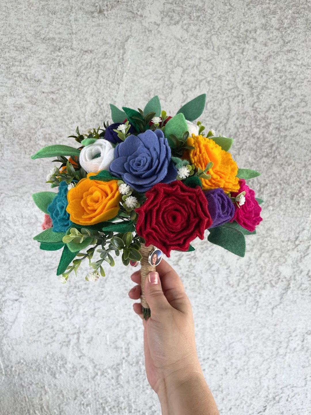 Colorful Bridal Bouquet Felt Flower Wedding Florals Rainbow Wedding ...