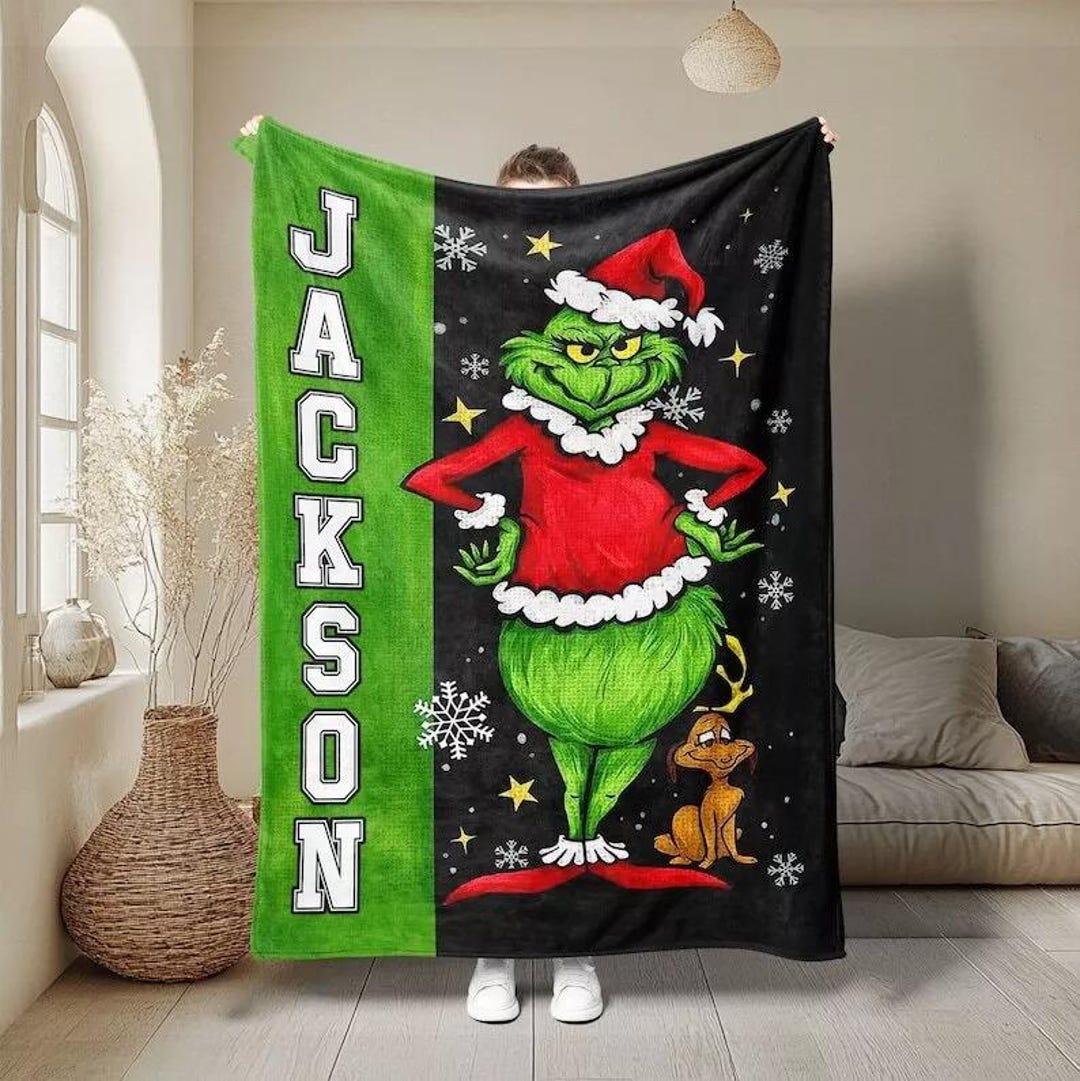 Personalized Name Grinch Soft Cozy Fleece Blanket,funny Blanket for ...