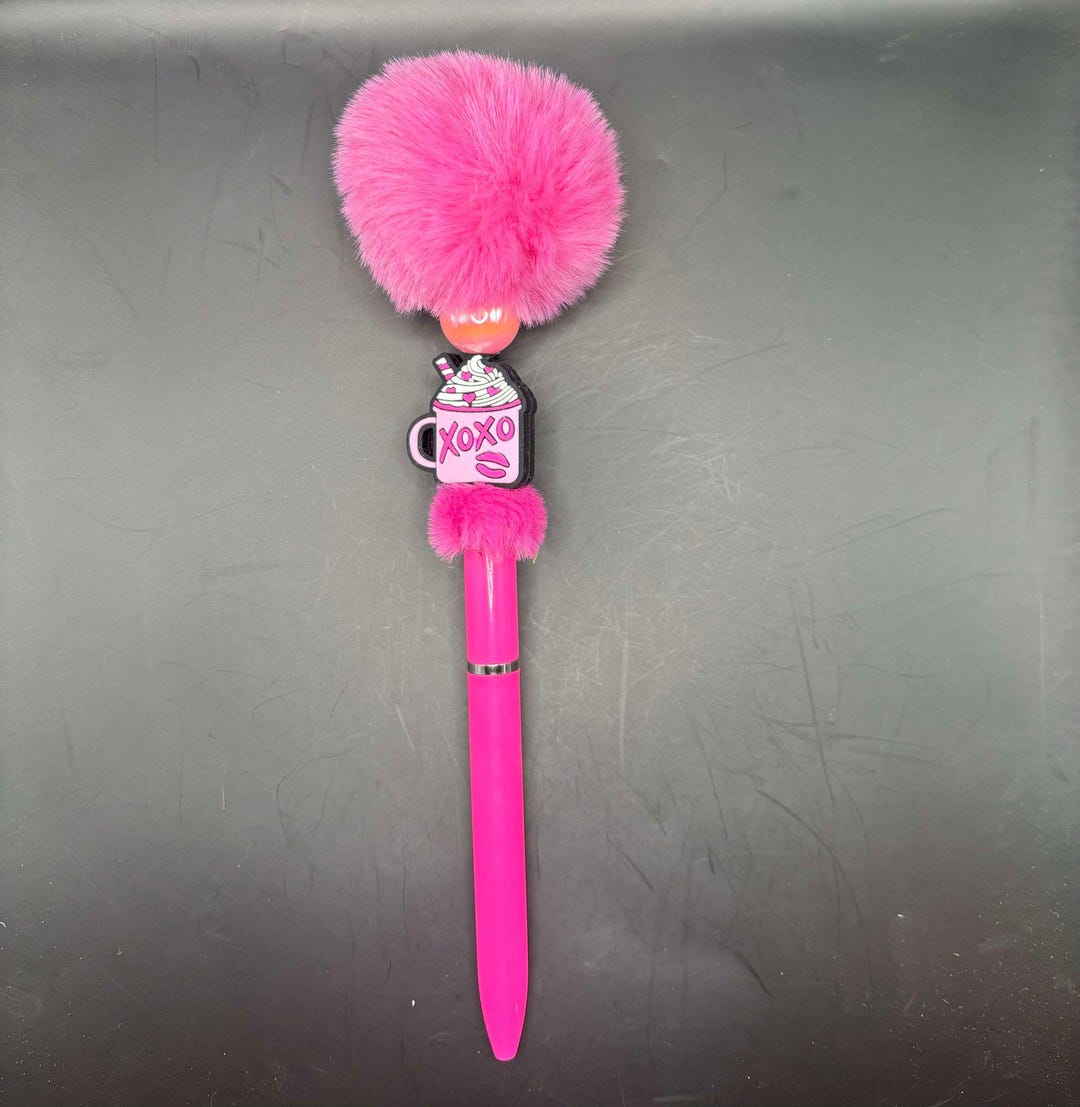 Beaded Pink Fuzzy Top Hot Coco Pen - Etsy