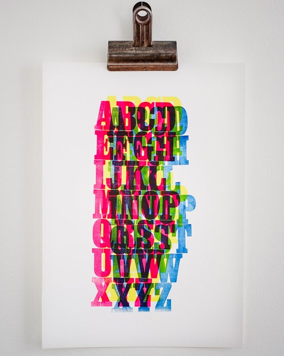 Letterpress A4 Print CMY Alphabet Serif Type press Not for - Etsy UK