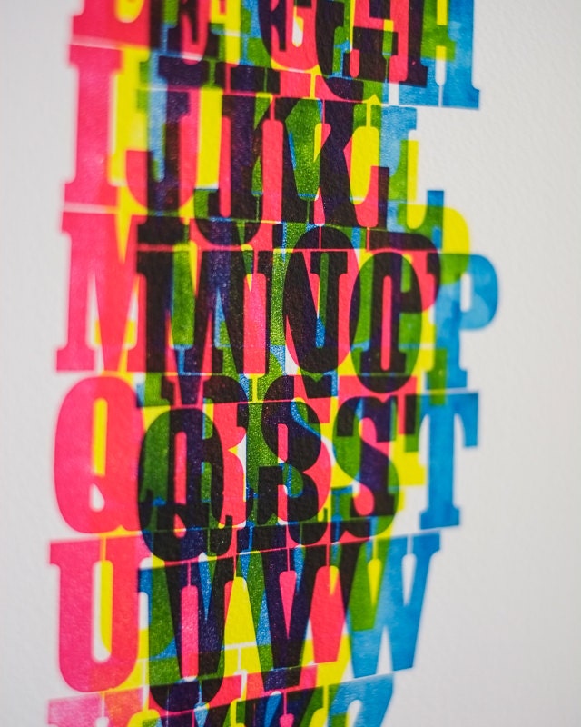 Letterpress A4 Print CMY Alphabet Serif Type press Not for | Etsy UK