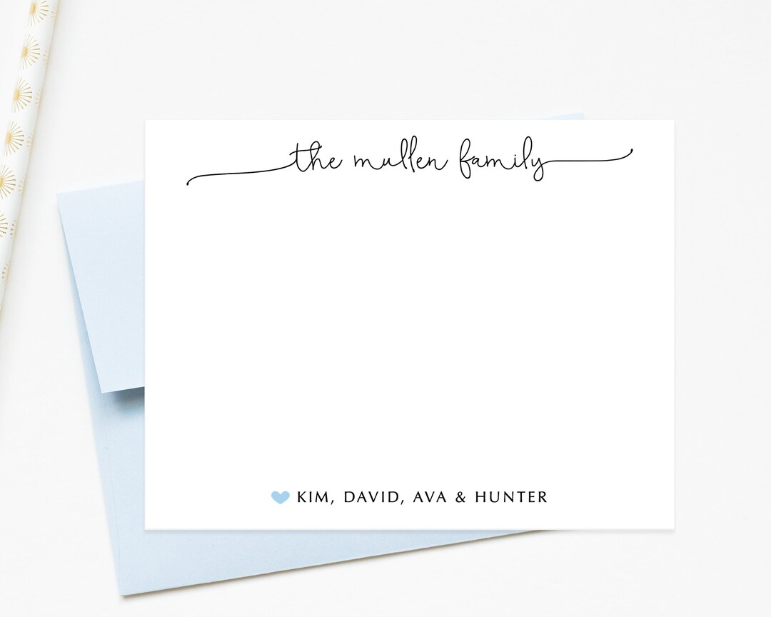 Personalized Script Family Stationery With Family Names, Elegant Script ...