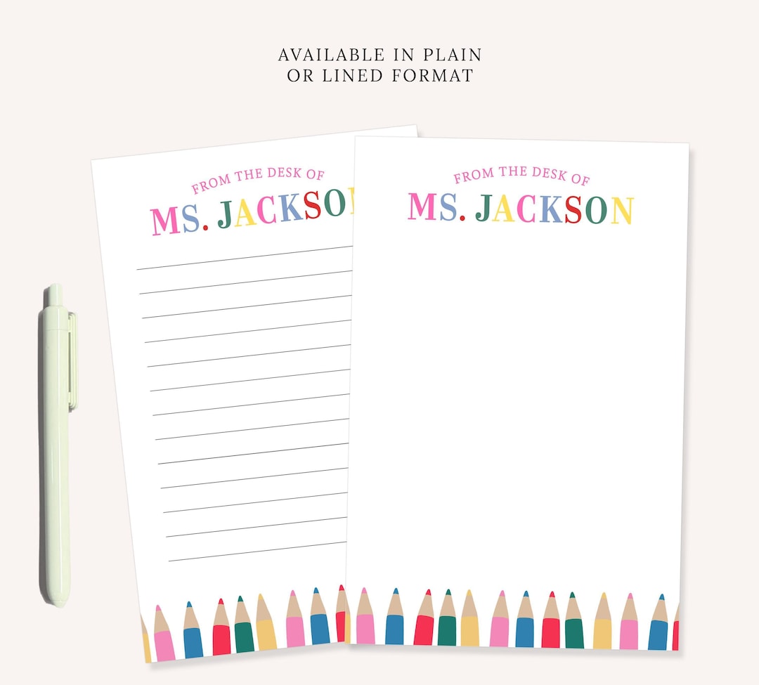 Personalized Colorful Notepad for Teacher, Custom Notepad With Crayons ...