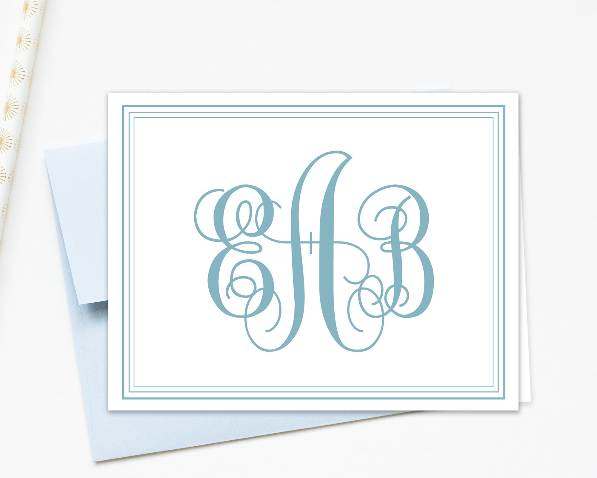 Personalized Monogram Folded Thank You Card Monogram Folded - Etsy