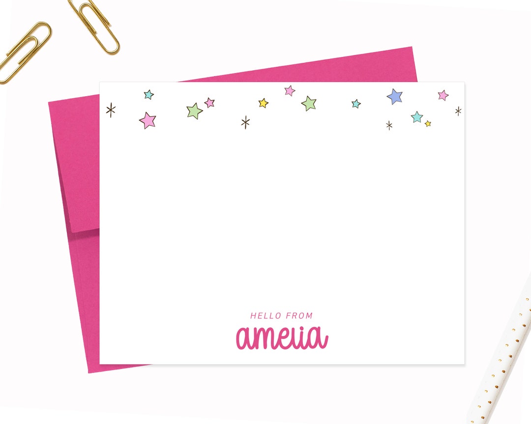 Personalized Star Stationery for Girls, Stars Birthday Stationary Card ...