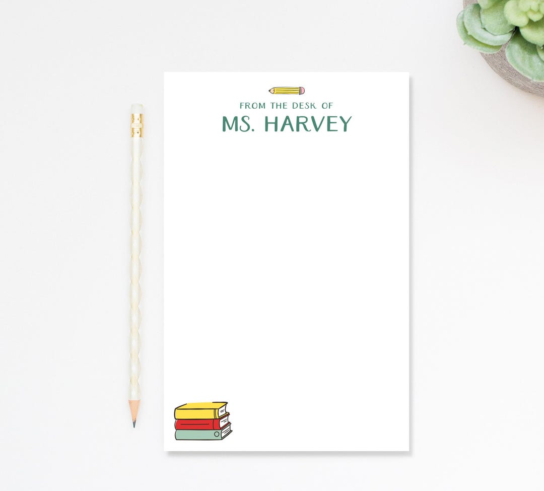 Personalized Teacher Notepad: Colorful Books & Pencil Design - Etsy