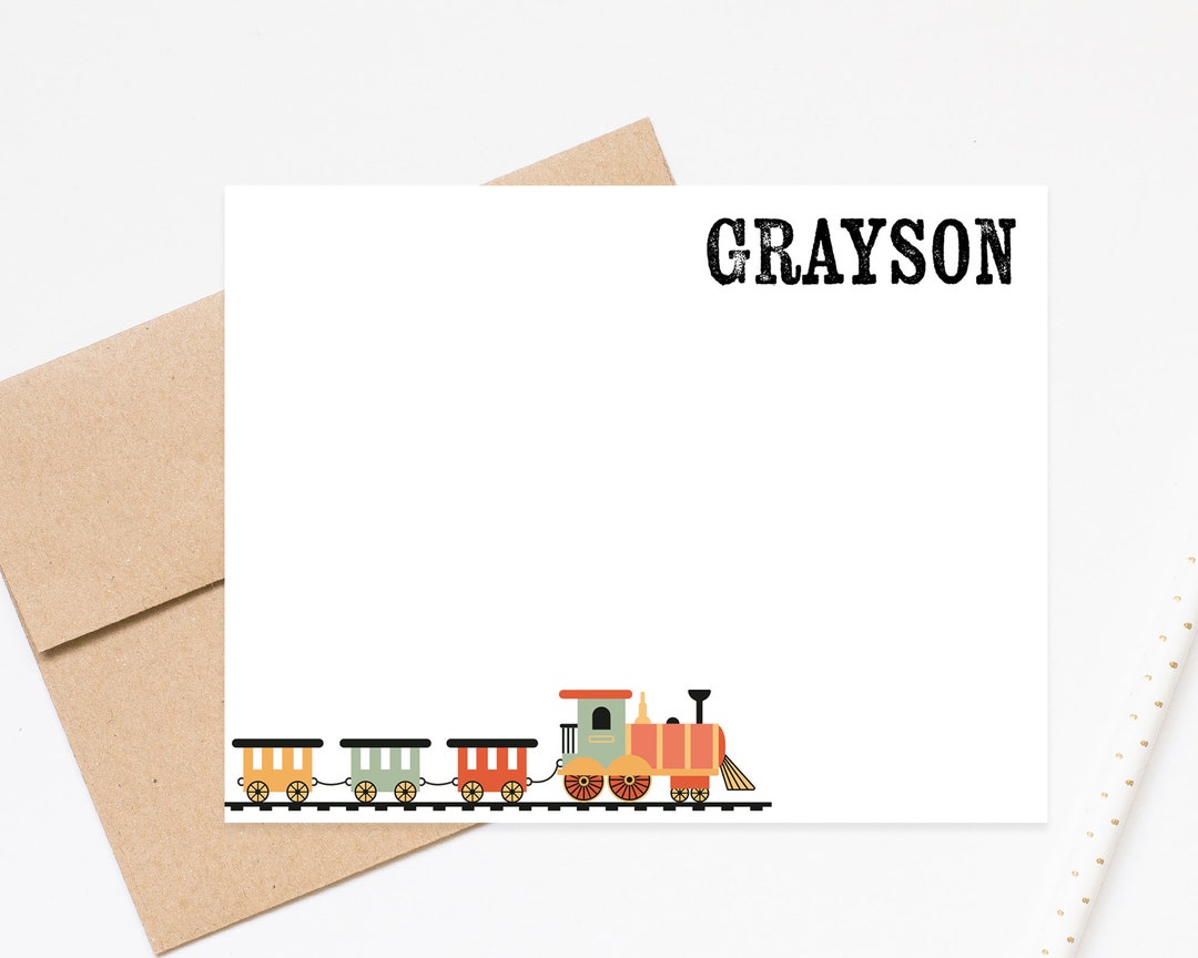 Personalized Train Stationery for Kids, Birthday Stationary Card Set ...