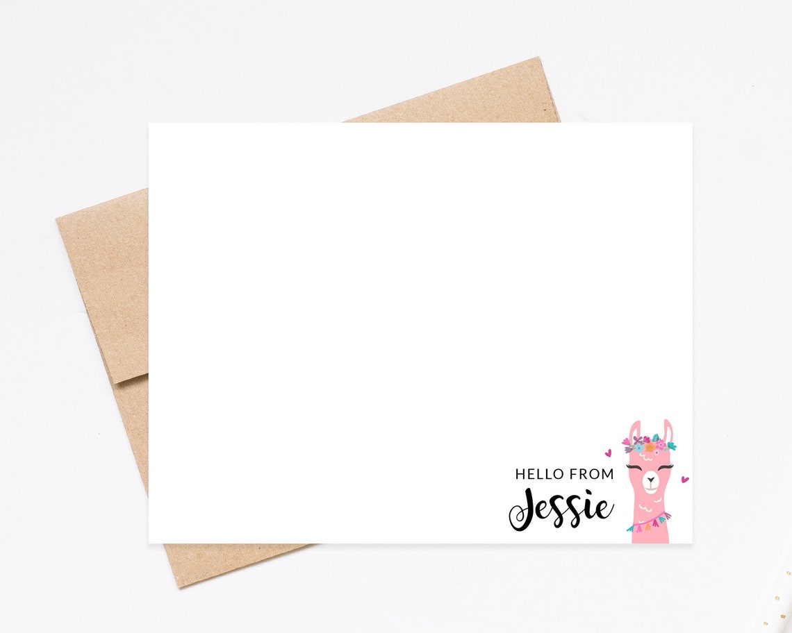 Llama Personalized Stationery Cards Set Flat Notecards - Etsy