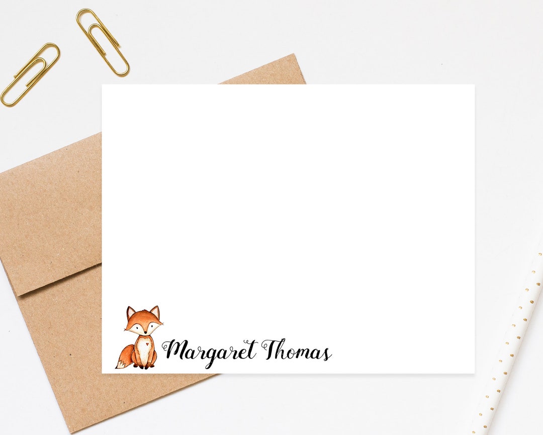 Fox Personalized Stationery, Small Business Notecard, Kids Stationery ...