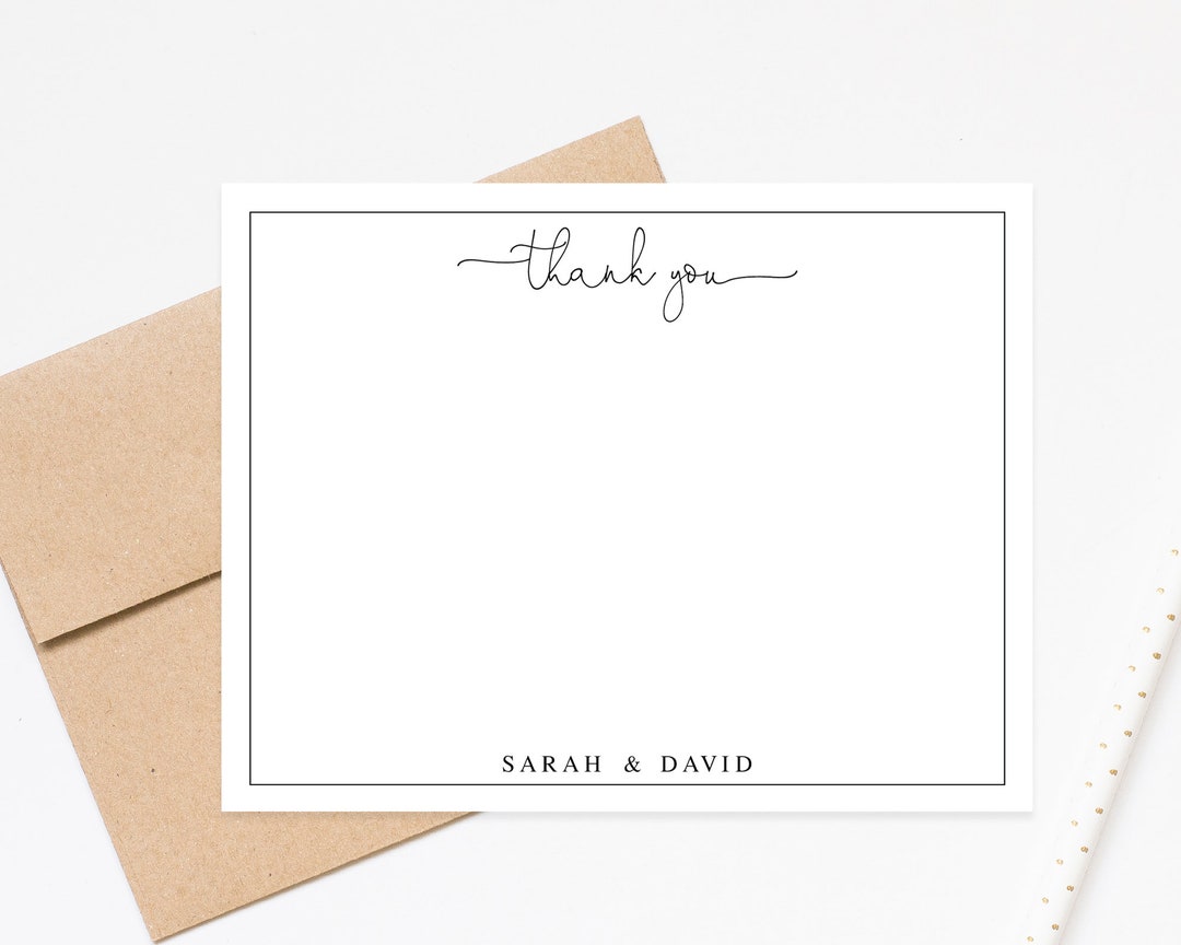 Personalized Thank You Stationery, Bordered Stationary Note, Minimalist ...
