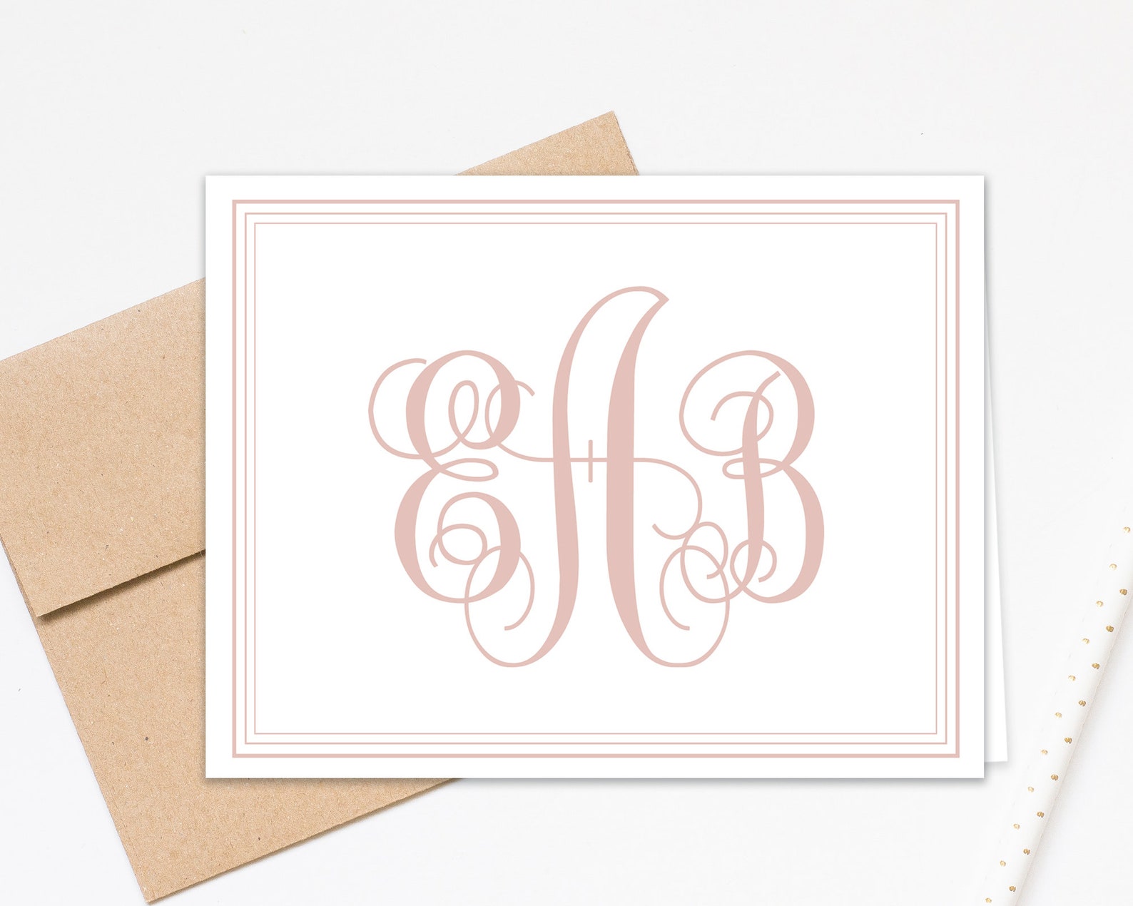 Personalized Monogram Folded Thank You Card Monogram Folded - Etsy