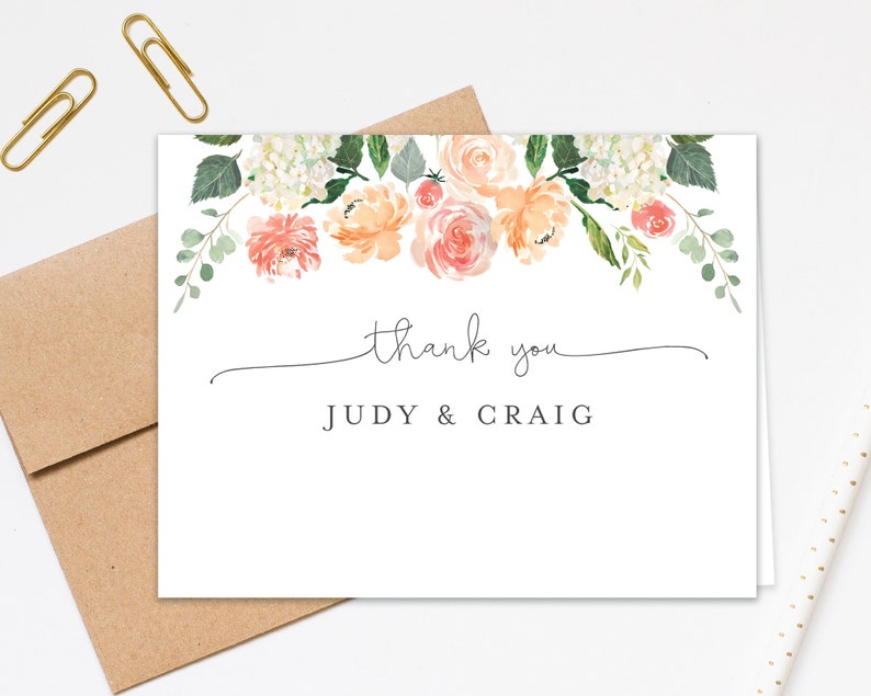 Personalized Floral Folded Thank You Card Floral Folded - Etsy