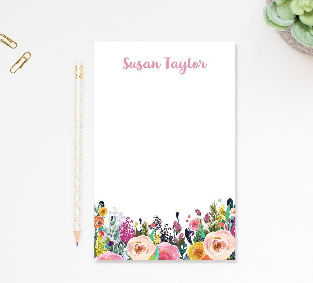 Personalized Colorful Floral Notepad, Floral Notepad With Flowers ...
