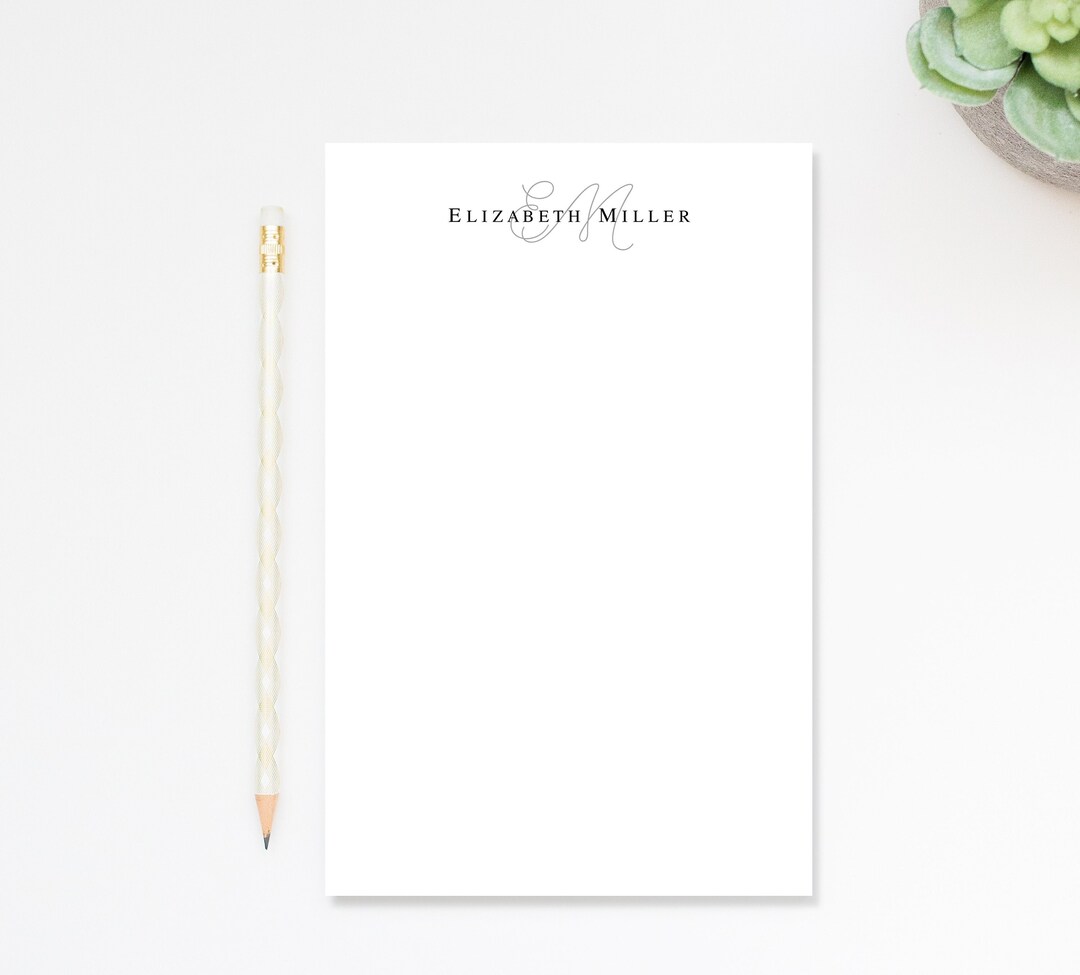 Personalized Monogram Simple Notepad, Elegant Notepad for Letters ...