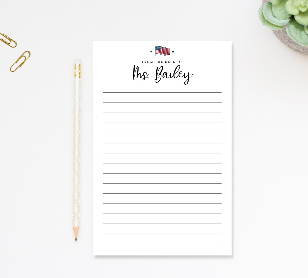 Personalized Teacher Notepad With American Flag, From the Desk of ...