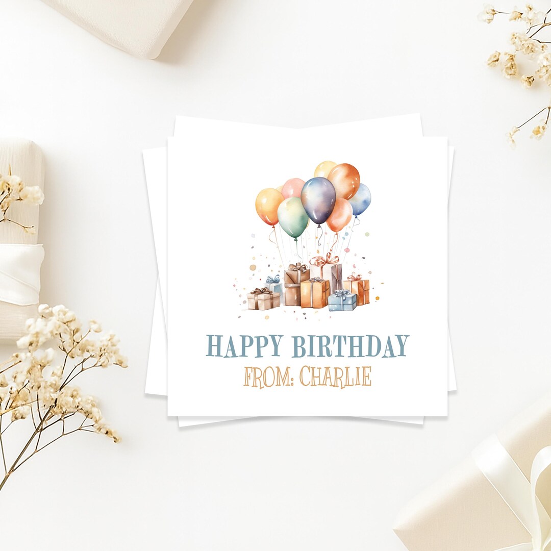Personalized Colorful Happy Birthday Calling Cards, Gift Tag With ...