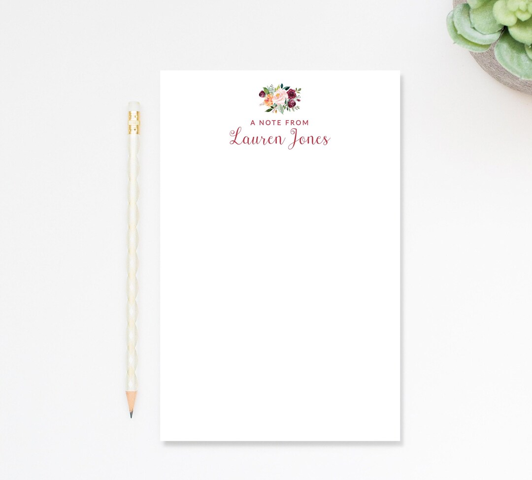 Personalized Floral Notepad, Floral Notepad With Flowers, Custom Gift ...