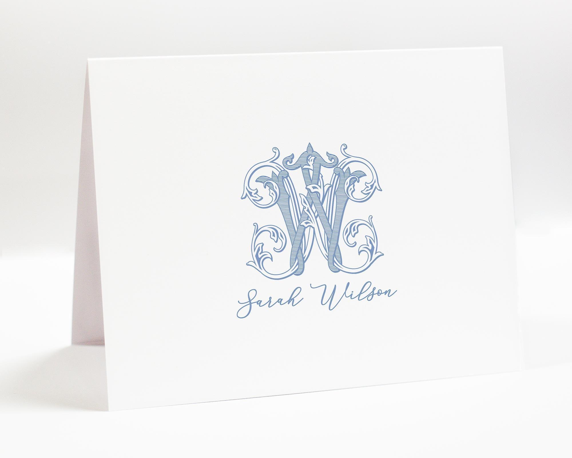 Elegant Script Monogram Folded Stationery Set, Customized Monogrammed ...