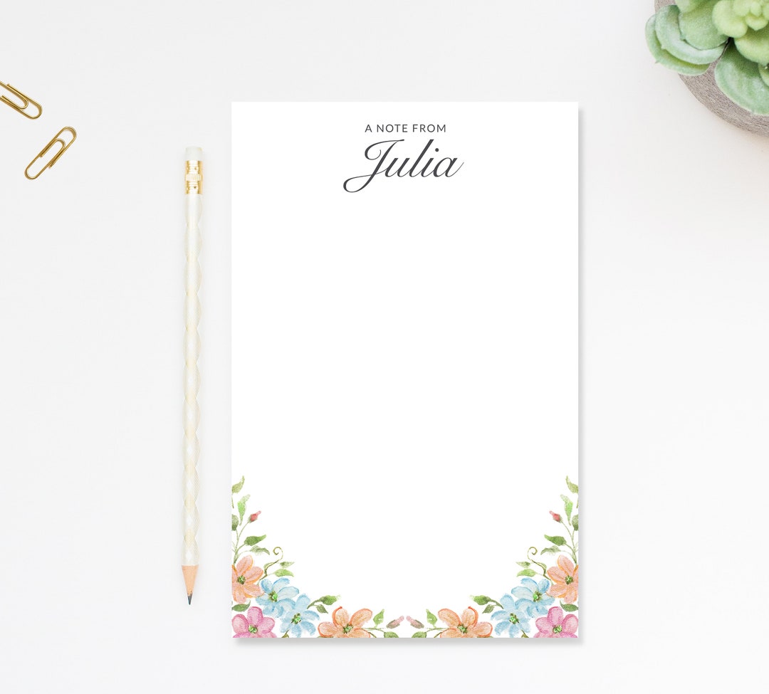 Personalized Floral Notepad, Notepad With Flowers, Custom Gift, Paper ...
