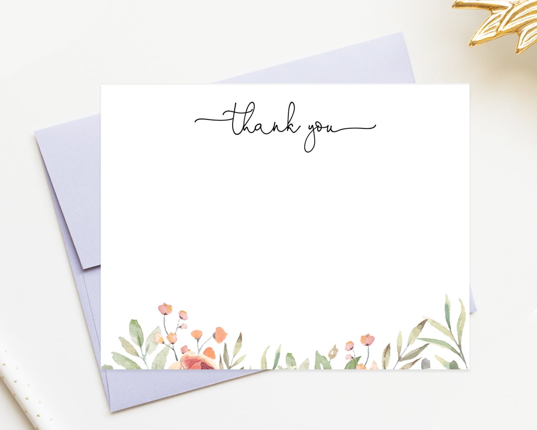 Floral Thank You Notecards, Custom Stationary Thank You Letter With ...