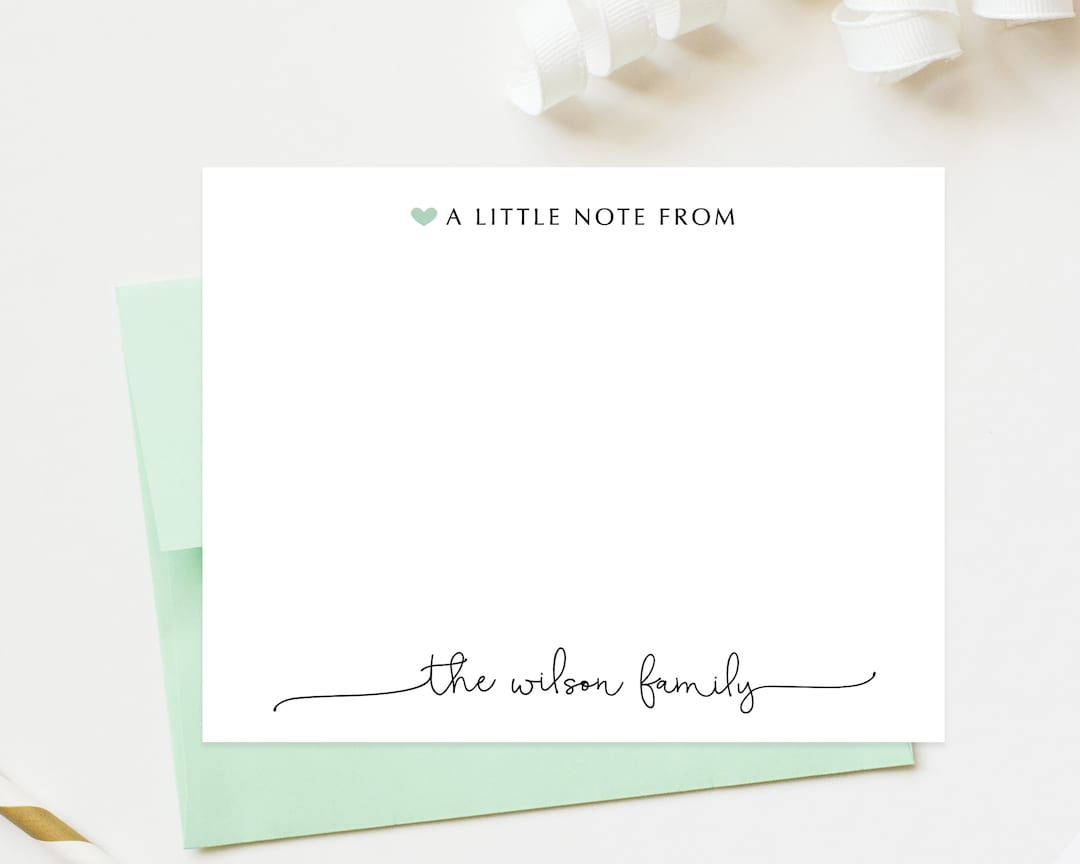Personalized A Note From Script Stationery Cards Set, Flat Notecards ...
