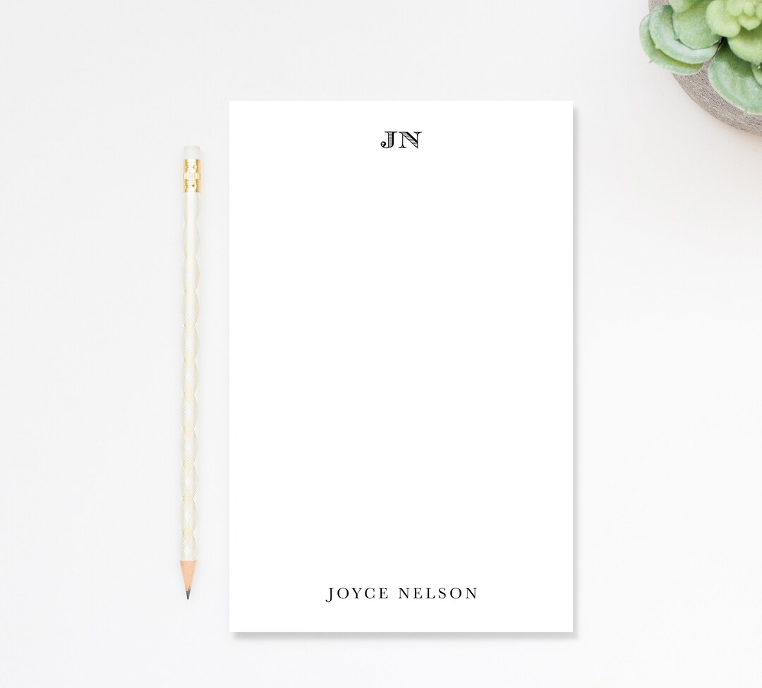Personalized Monogram Center Notepad, Stationary Note Pad, Classic ...