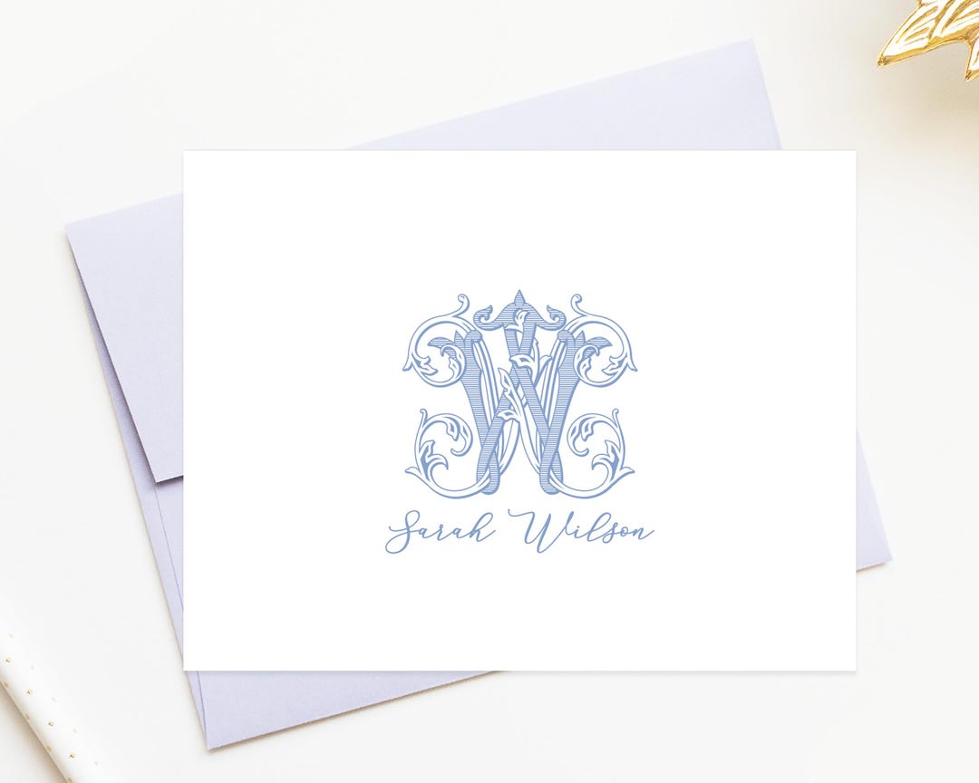 Elegant Script Monogram Folded Stationery Set, Customized Monogrammed ...