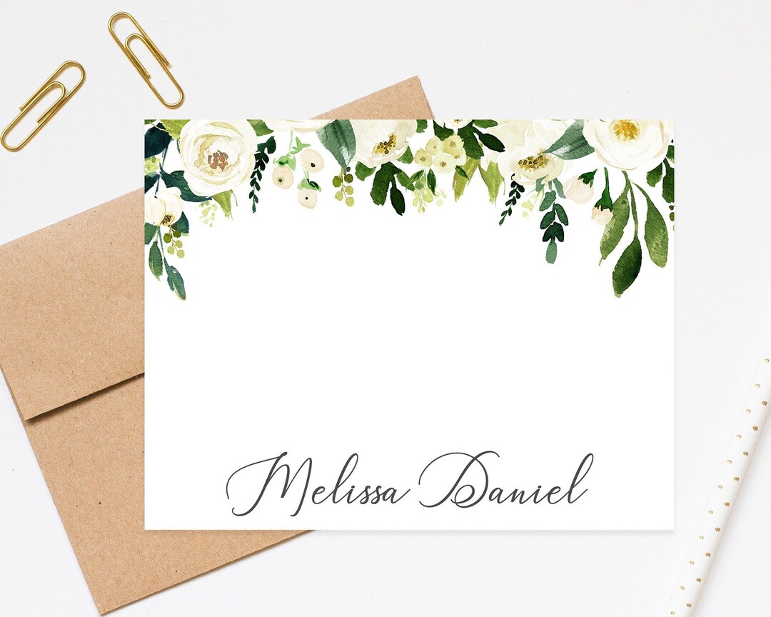 Flat Personalized Notecard, Pretty Personalized Script Stationery Set ...