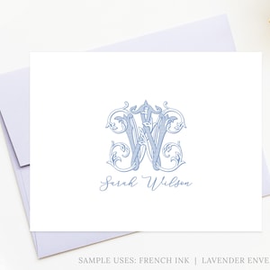 Elegant Script Monogram Folded Stationery Set, Customized Monogrammed Stationary for Hand ...