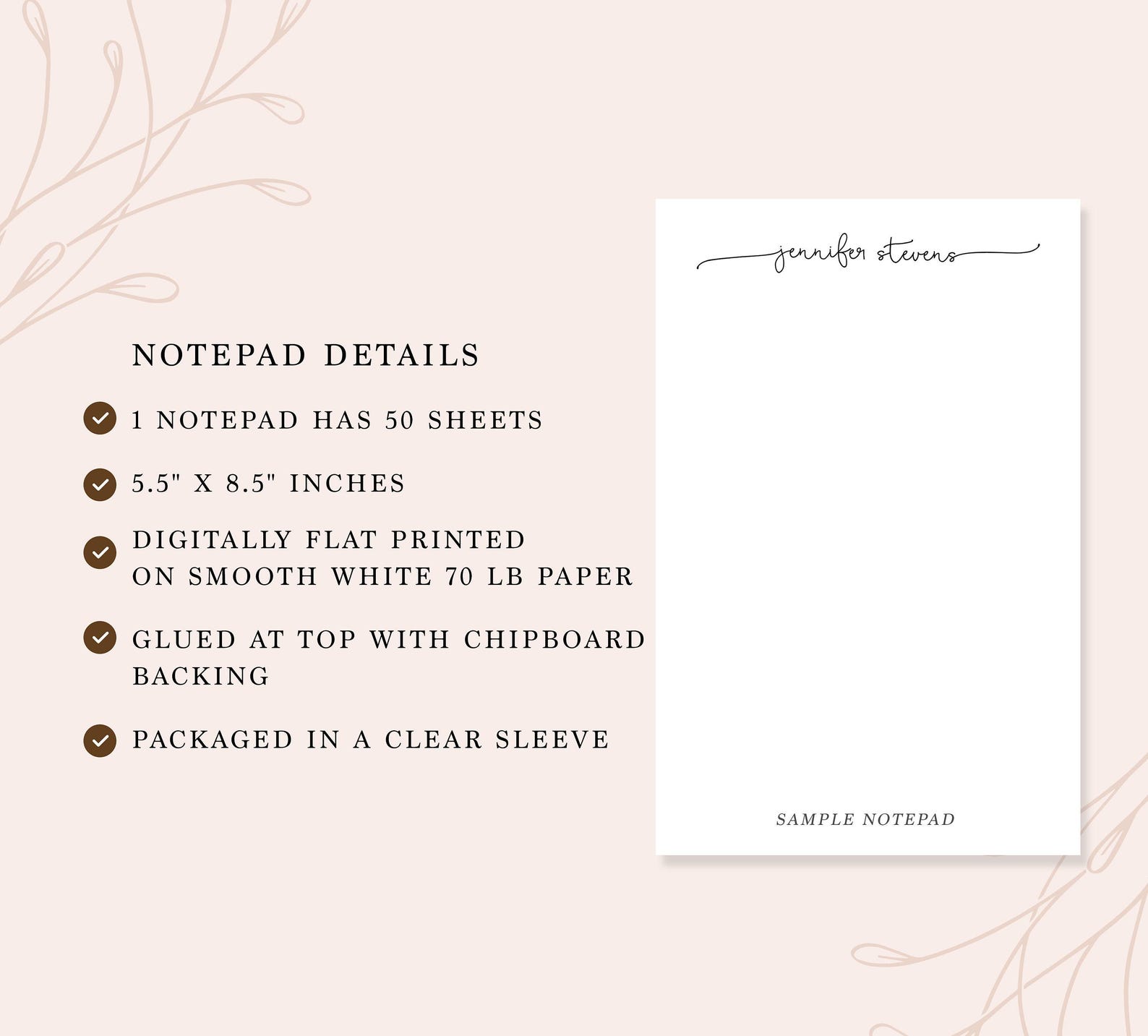 Personalized Script Notepad, Simple and Elegant Notepad, Personalized ...