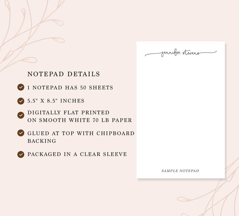 Personalized Script Notepad, Simple and Elegant Notepad, Personalized ...