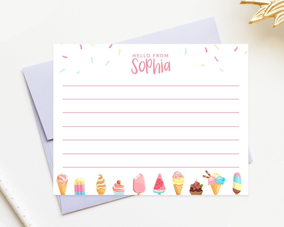 Personalized Ice Cream Stationery Set for Girls, Custom Letter for Kids ...
