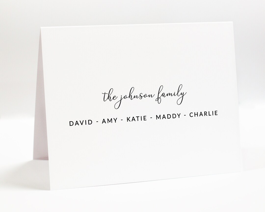 Personalized Folded Family Note Card and Envelope, Greeting Note ...