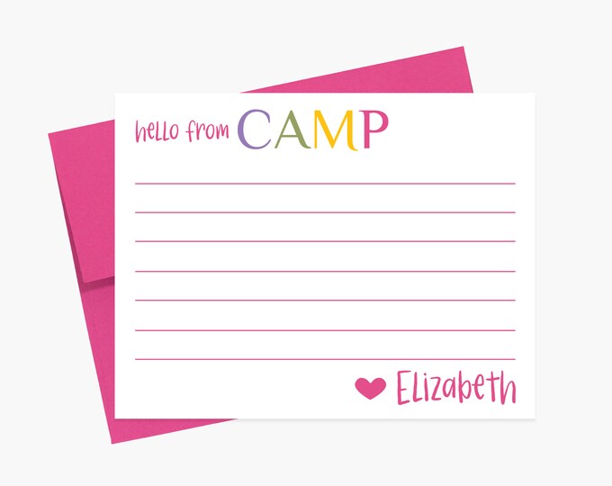 Summer Camp Personalized Note Card, Custom Camp Name Stationery, Girls ...
