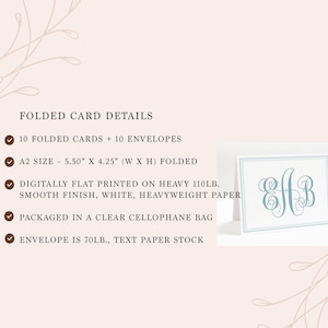 Personalized Monogram Folded Thank You Card, Monogram Folded Stationery ...