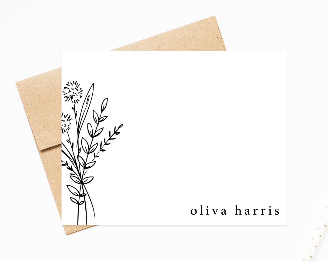 Personalized Minimalist Stationary Cards Gift Set for Her, Simple Flat ...