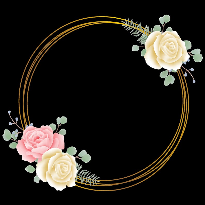 Yellow Gold Pink Floral Watercolor Gold Circle Circle Border - Etsy
