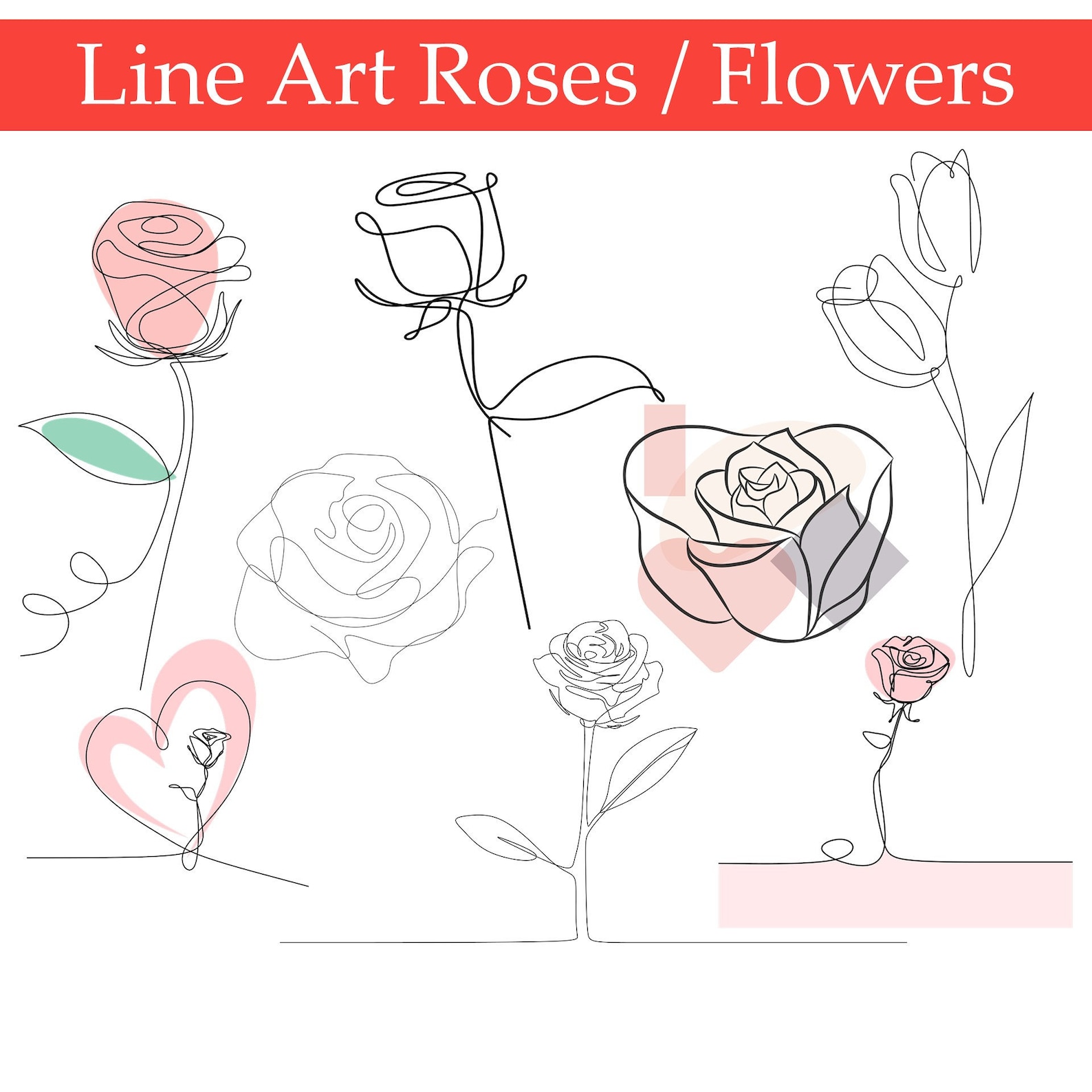 Simple Black Rose Line Art Minimalist Clip Art BONUS - Etsy