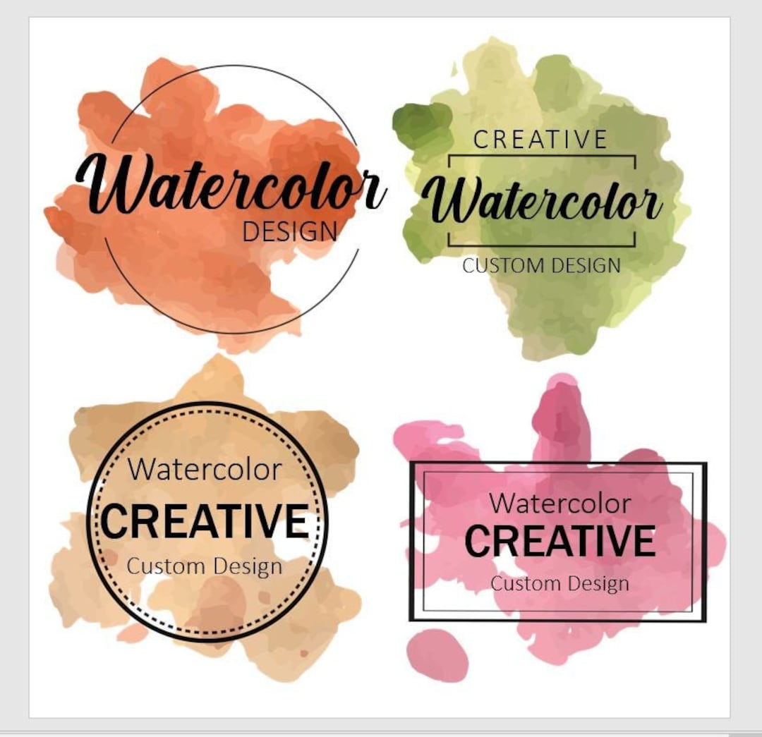 FOUR Watercolor Logo Designs, Circle, Border Frame, Wedding Frame, PNG ...