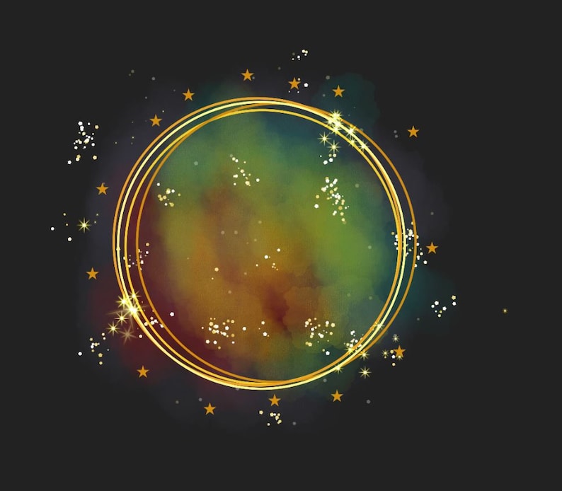 Rainbow Shimmer Watercolor | Gold Frame Circle Clipart | Logo ...