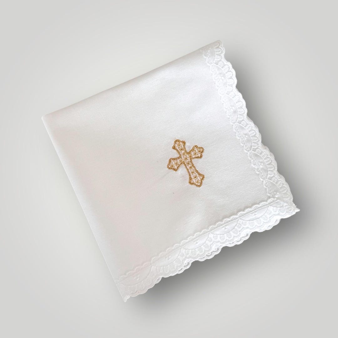 Christian Handkerchief With Cross Embroidery – Elegant, Embroidered ...
