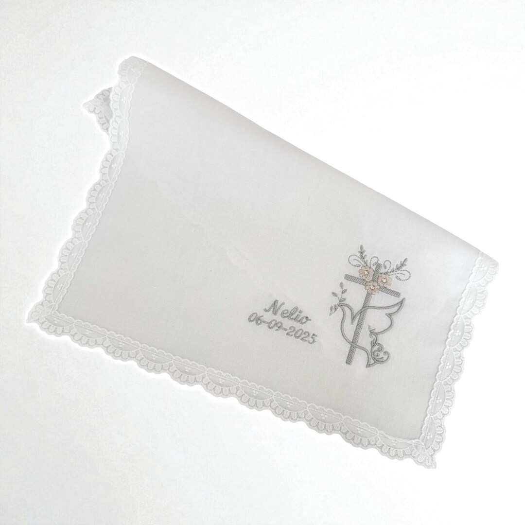 Christian Handkerchief Embroidered With Gold Cross and Dove – Souvenir ...