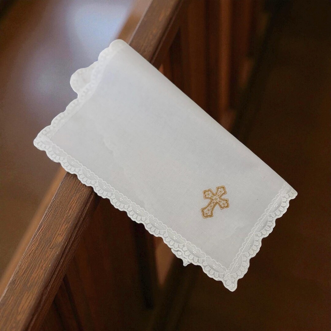 Christian Handkerchief With Cross Embroidery – Elegant, Embroidered ...