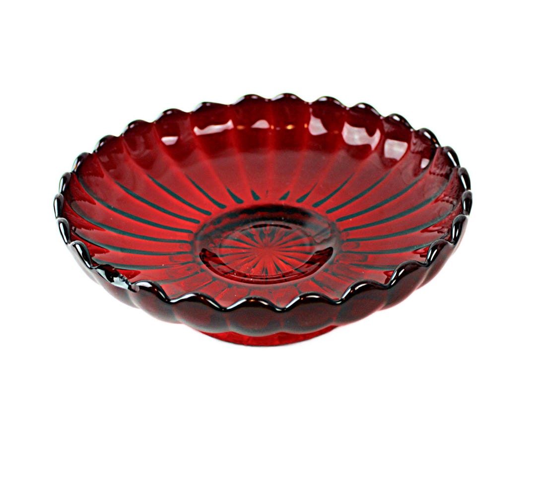 Ruby Red Glass Fluted Footed Candy, Trinket, Nuts, Vanity Dish, Vintage ...