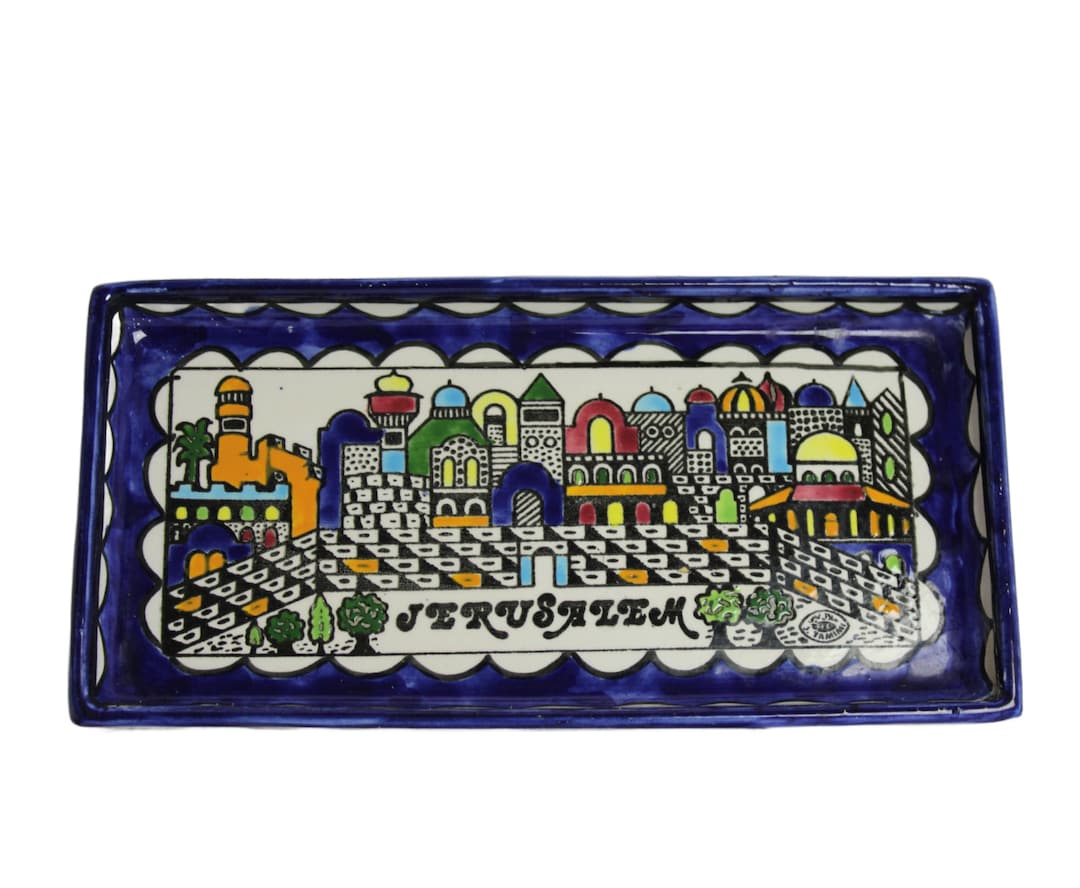 Armenian Ceramic Rectangle Dish With Ancient Jerusalem Motif or Candle ...